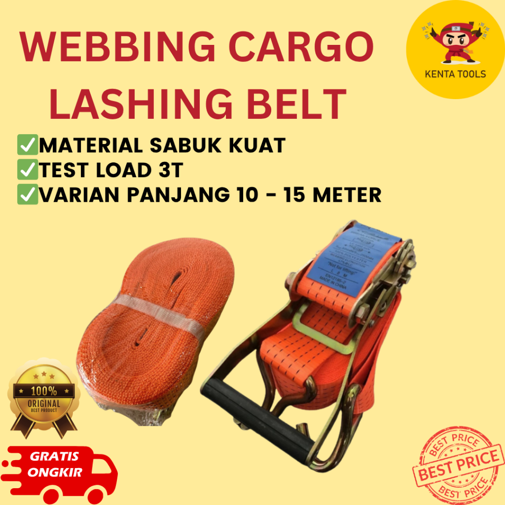 Jual Webbing Cargo Lashing Belt 2 Ton | Kekuatan Angkat 2T | Ratchet ...