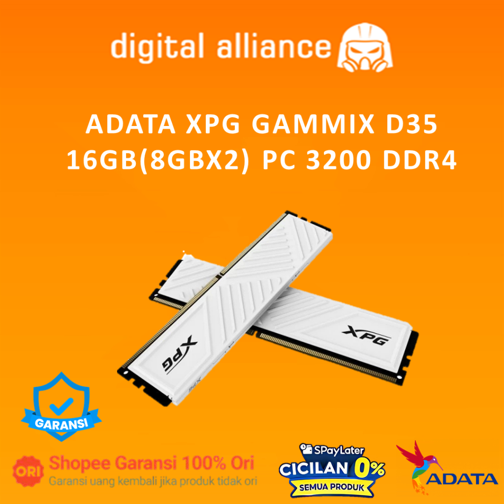 Jual ADATA XPG RAM LONGDIMM DDR4 16GB (8GBX2) PC3200 GAMMIX D35 BLACK ...