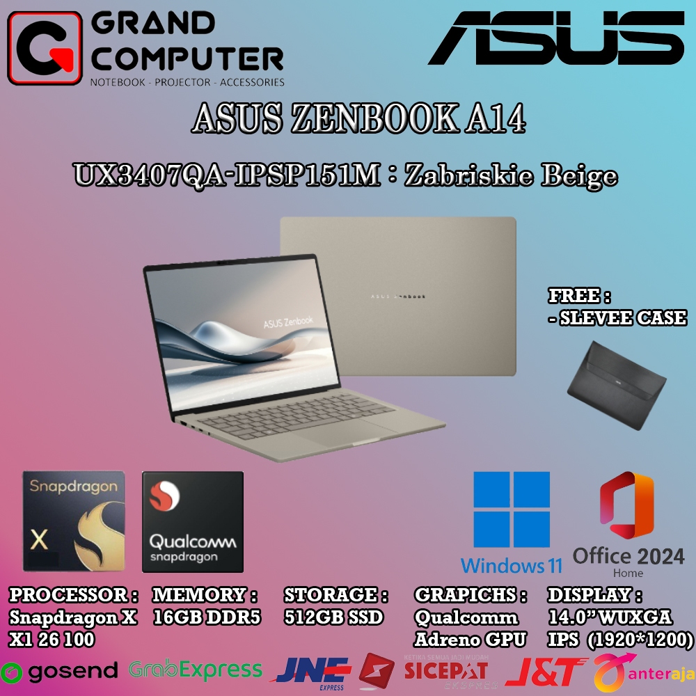 Jual ASUS ZENBOOK A14 UX3407QA IPSP151M Snapdragon X1 26 100 16GB 512GB ...