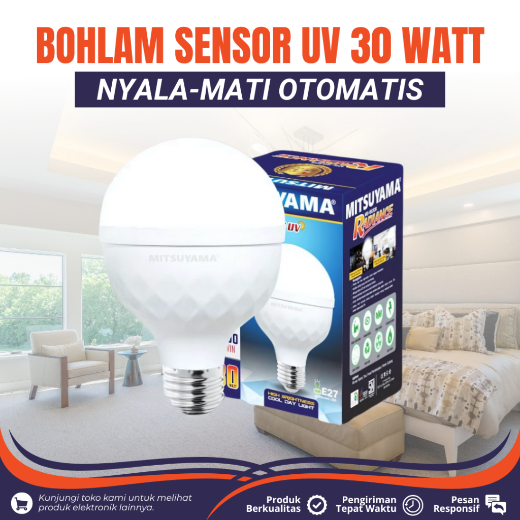 Jual LAMPU LED SENSOR CAHAYA OTOMATIS 30 WATT MITSUYAMA BOHLAM LED ...