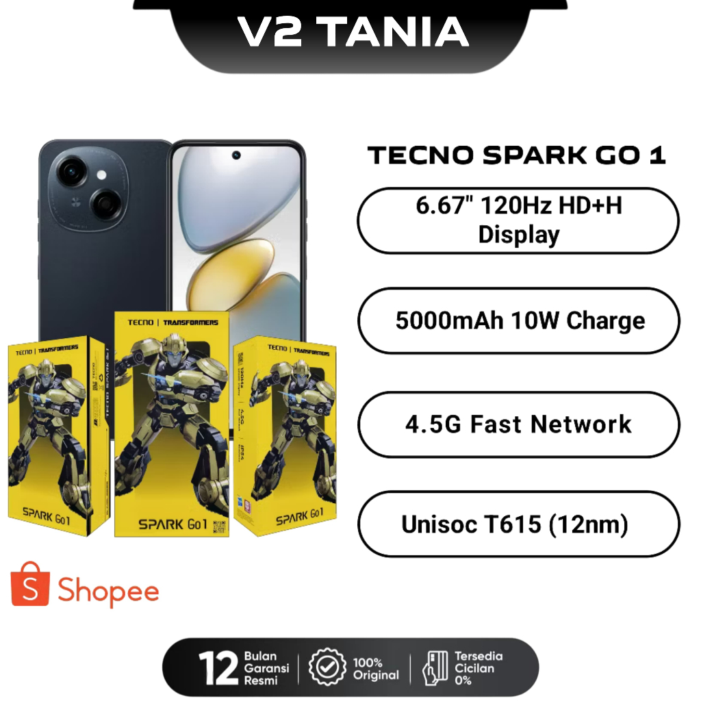 Jual TECNO SPARK GO1 – [4GB/64GB] [4GB/128GB] ,120Hz Display, T615+4.5G Network,5000mAh | Shopee ...