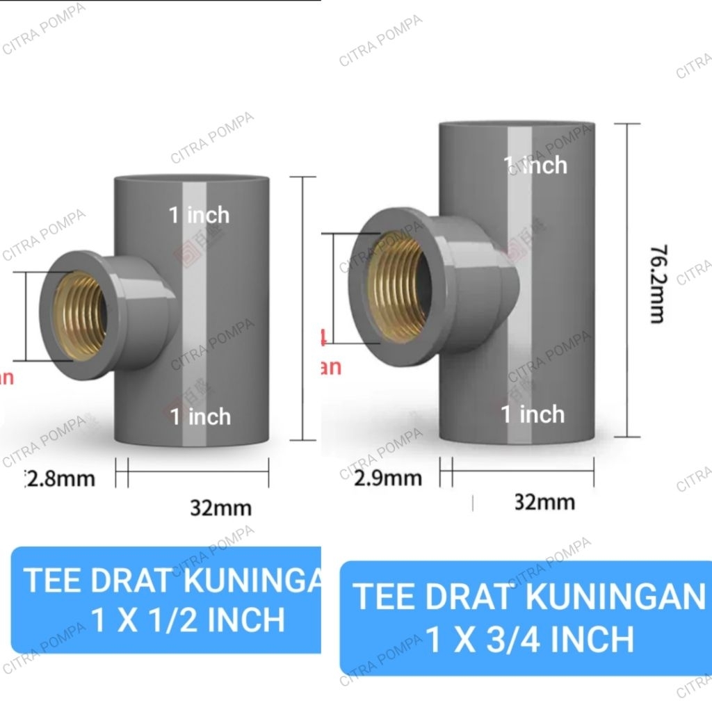 Jual TEE DRAT KUNINGAN 1 X 1/2 INCH TEE DRAT KUNINGAN 1 X 3/4 INCH SAMBUNGAN pipa pvc | Shopee ...