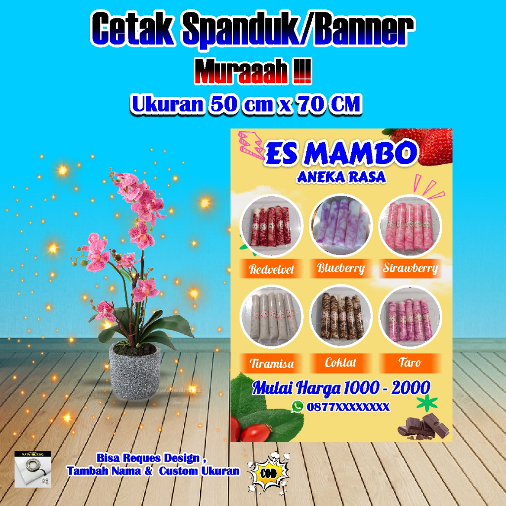 Jual Spanduk Banner Es Mambo Ukuran 50 cm x 70 cm | Shopee Indonesia