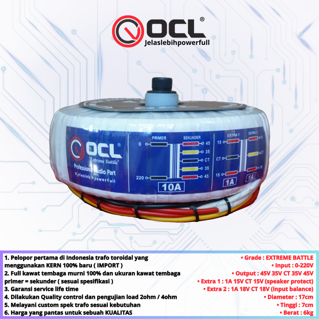 Jual Trafo toroid donat OCL 10A CT 45V 55V 65V 90V 110V 130V | Shopee ...