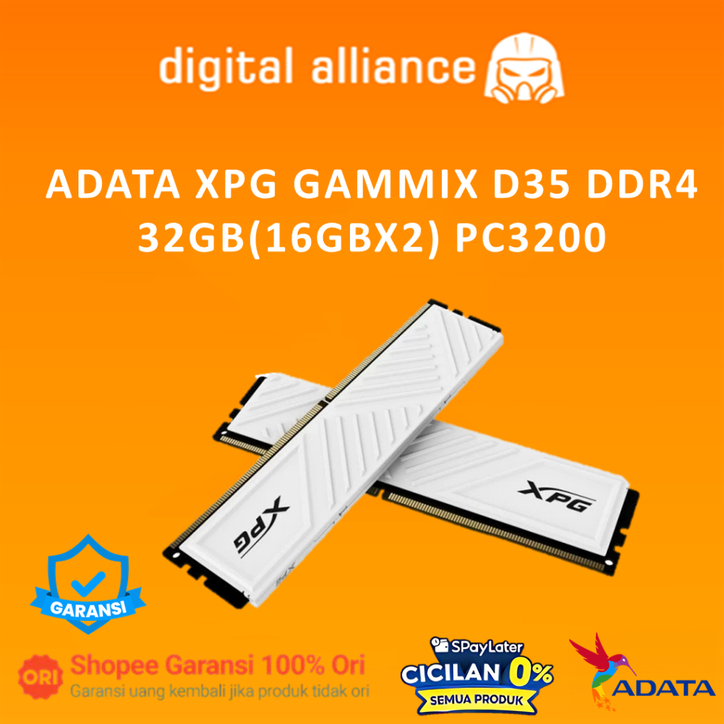 Jual ADATA XPG RAM LONGDIMM DDR4 32GB (16GBX2) PC3200 GAMMIX D35 WHITE ...