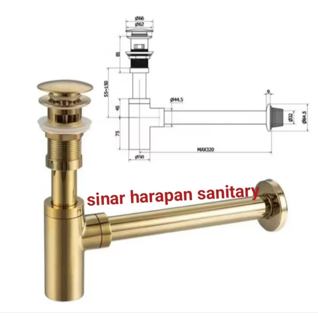 Jual Sifon botol Gold stainless / Pipa pembuangan wastafel gold / Afur ...