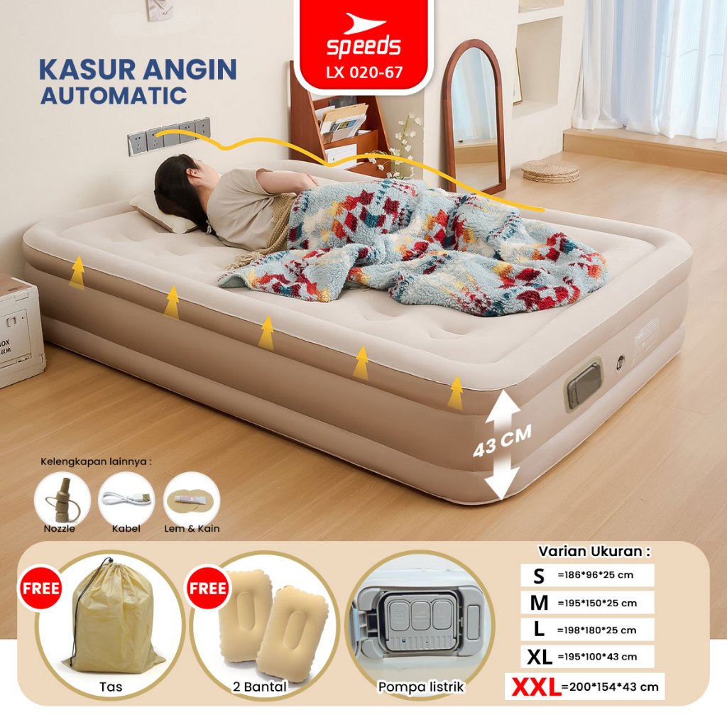 Jual SPEEDS Kasur Angin Tiup 200x154x43cm Multifungsi Matras Camping ...