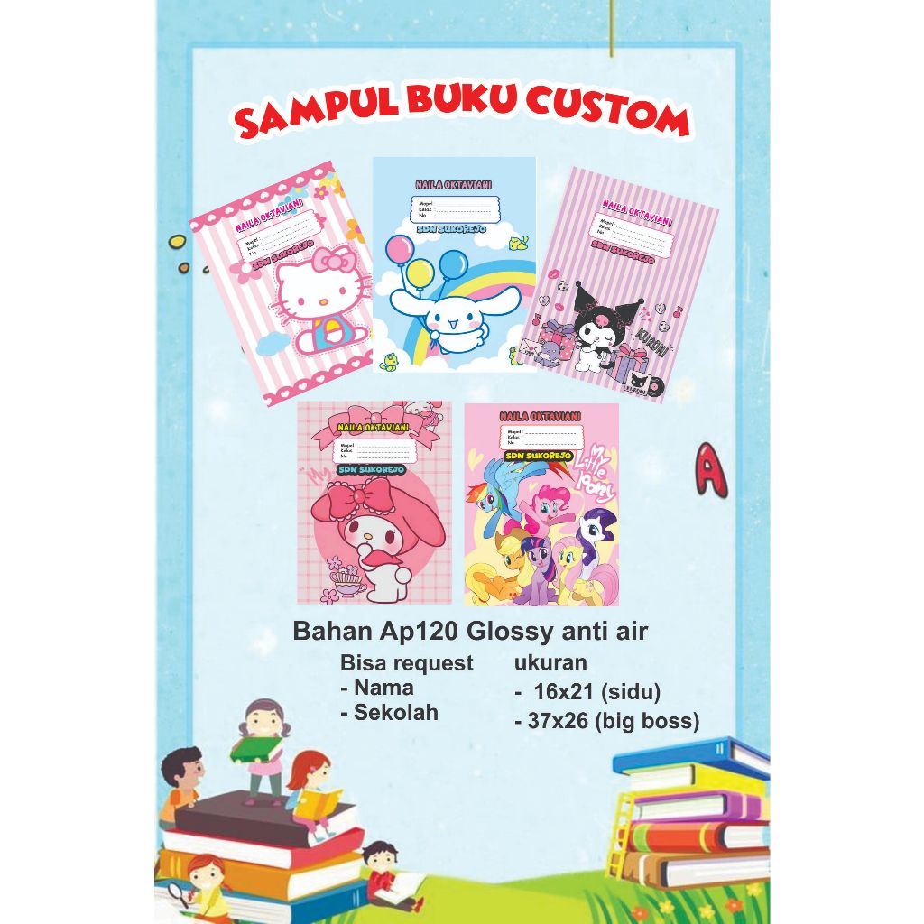 Jual Sampul Buku Custom Nama / Sampul Buku Custom Design/ Sampul buku ...