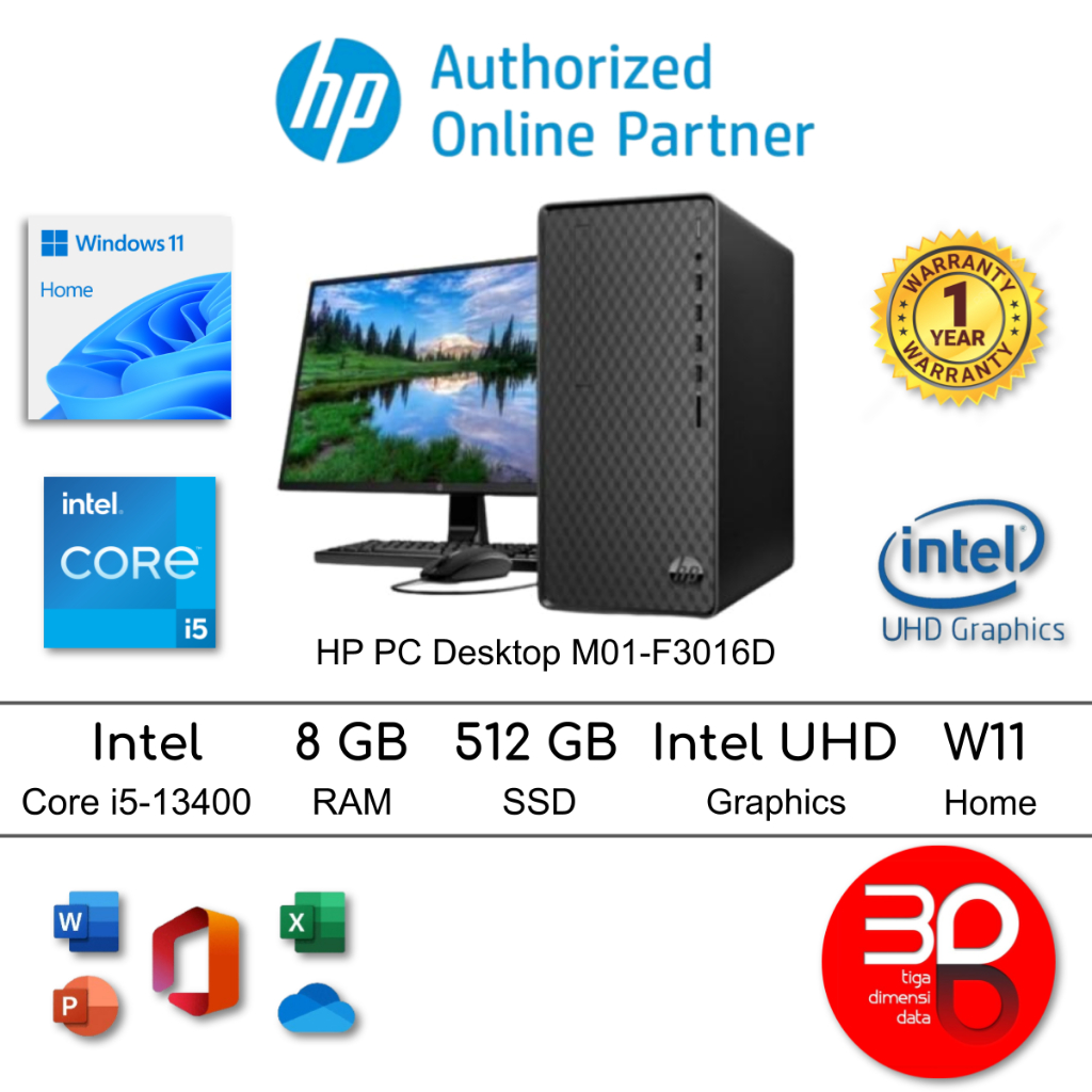 Jual HP PC Desktop M01-F3016D i5-13400 8GB 512GB Intel UHD Win11+OHS 21.5" 1Y [9W3H2PA] | Shopee ...