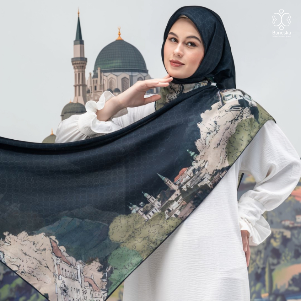 Jual Baneska Scarf Voal Premium Series | Hijab Motif Segi Empat | 115x115 | Shopee Indonesia