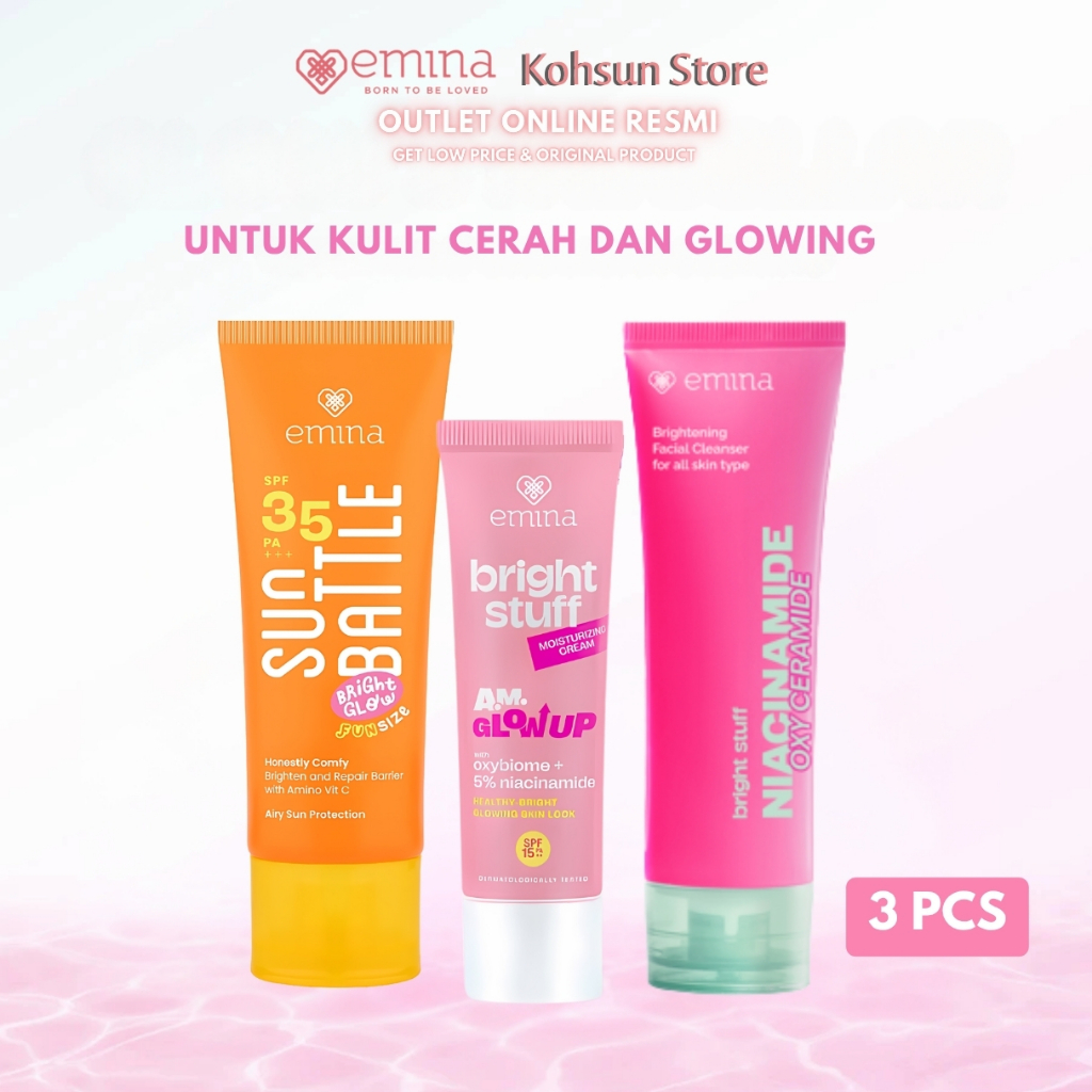 Jual [BRIGHT GLOW SET] EMINA Paket Glow - Face Wash 50ml + SunBattle ...