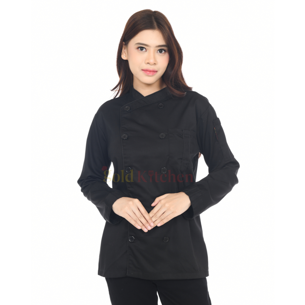Jual Baju Koki Chef Jacket Pria Wanita Lengan Panjang Mandarin Full Black Bahan Drill | Shopee ...