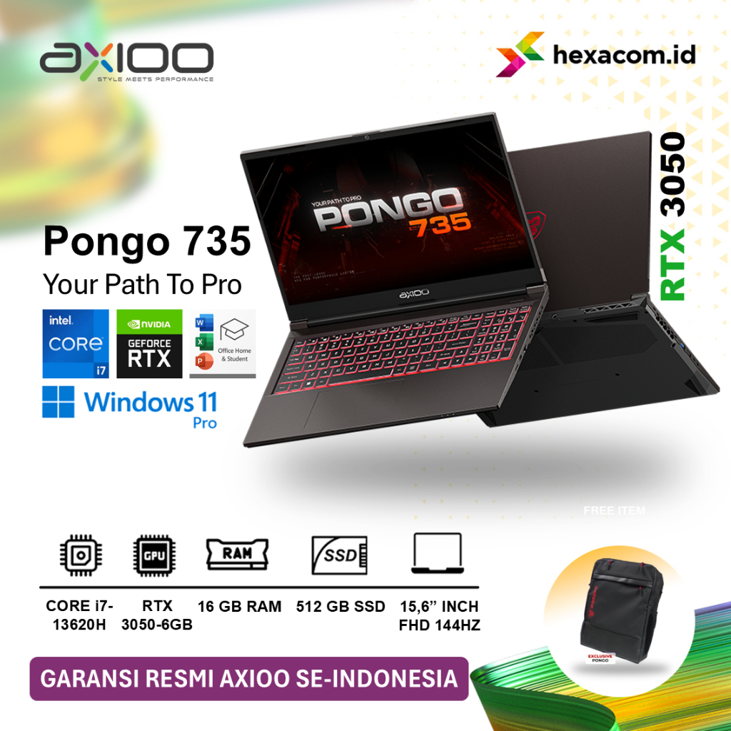 Jual Axioo Pongo 735 i7 13620H 16GB 512GB SSD RTX3050 15.6" FHD 144HZ ...