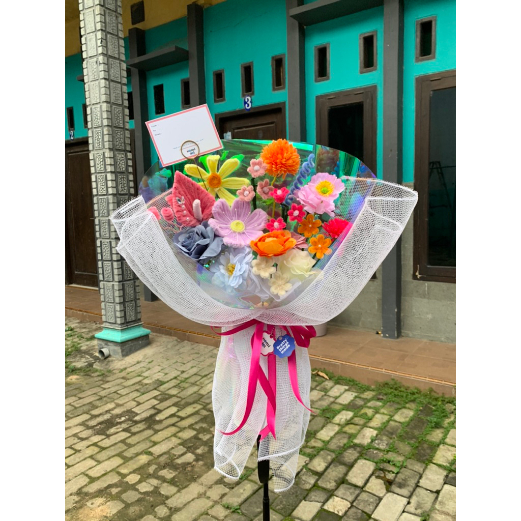 Jual Bouquet Bunga Kawat Bulu Mix Artificial Spring Colours | Bouquet ...