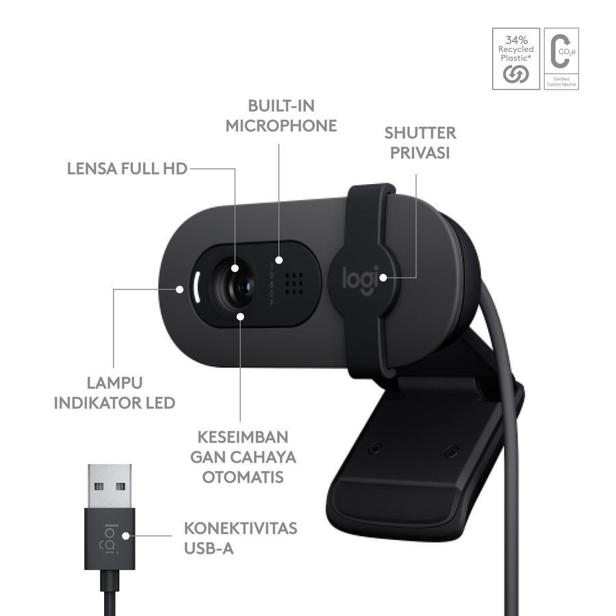 Jual Logitech Brio 100 Webcam Full HD Shutter Privacy & Built-in ...