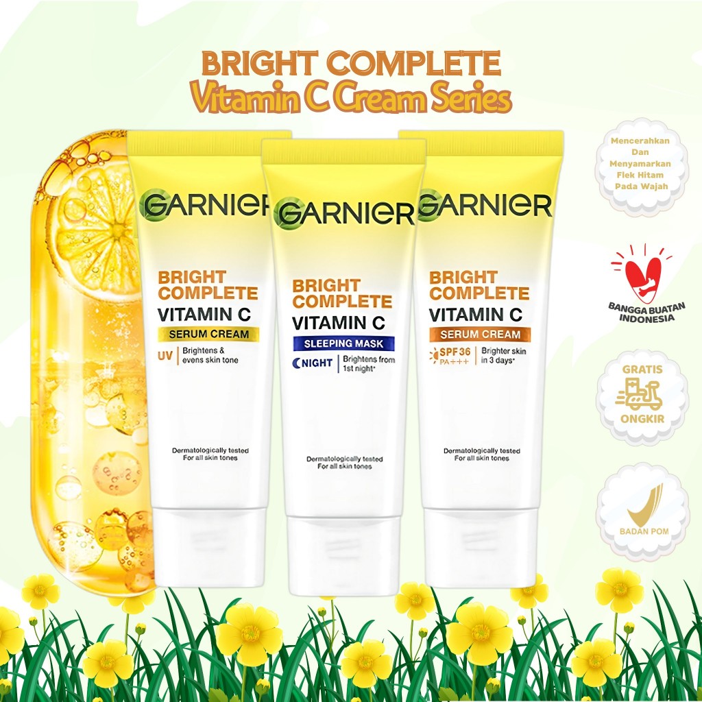 Jual GARNIER Bright Complete Vitamin C Yoghurt Sleeping Mask 20ml | Serum Cream UV / SPF 20ml ...