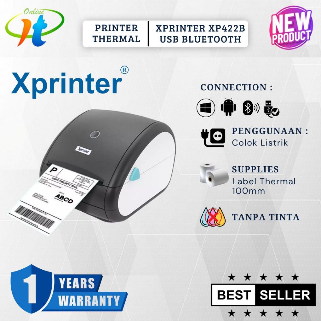 Jual Xprinter XP422B Printer Label Thermal A6 USB Bluetooth XP422 Cetak ...