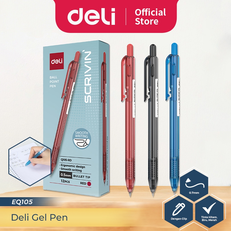 Jual Deli Retractable Ballpoint Pen / Pulpen Cetek Bolpoin 0.5 mm Isi 1 ...