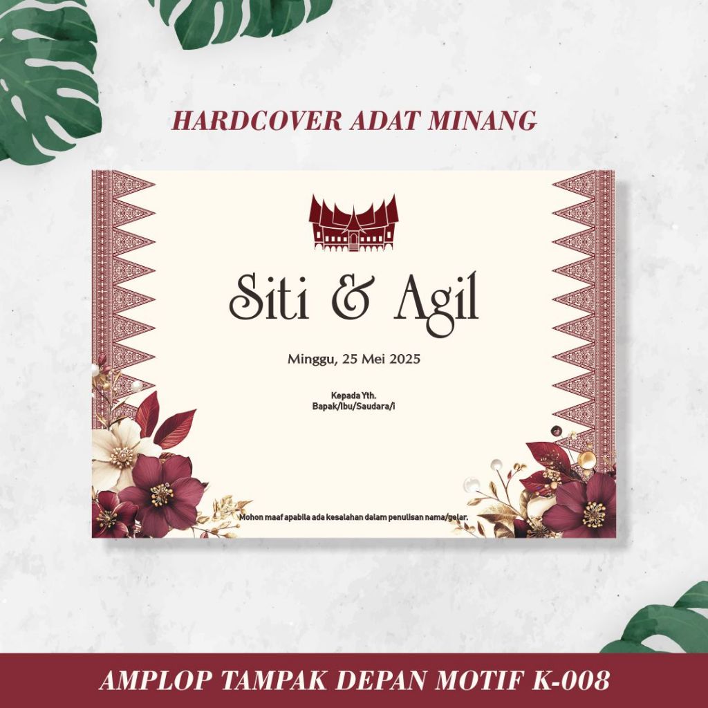 Jual undangan hardcover tema adat minang warna maroon cream elegant ...