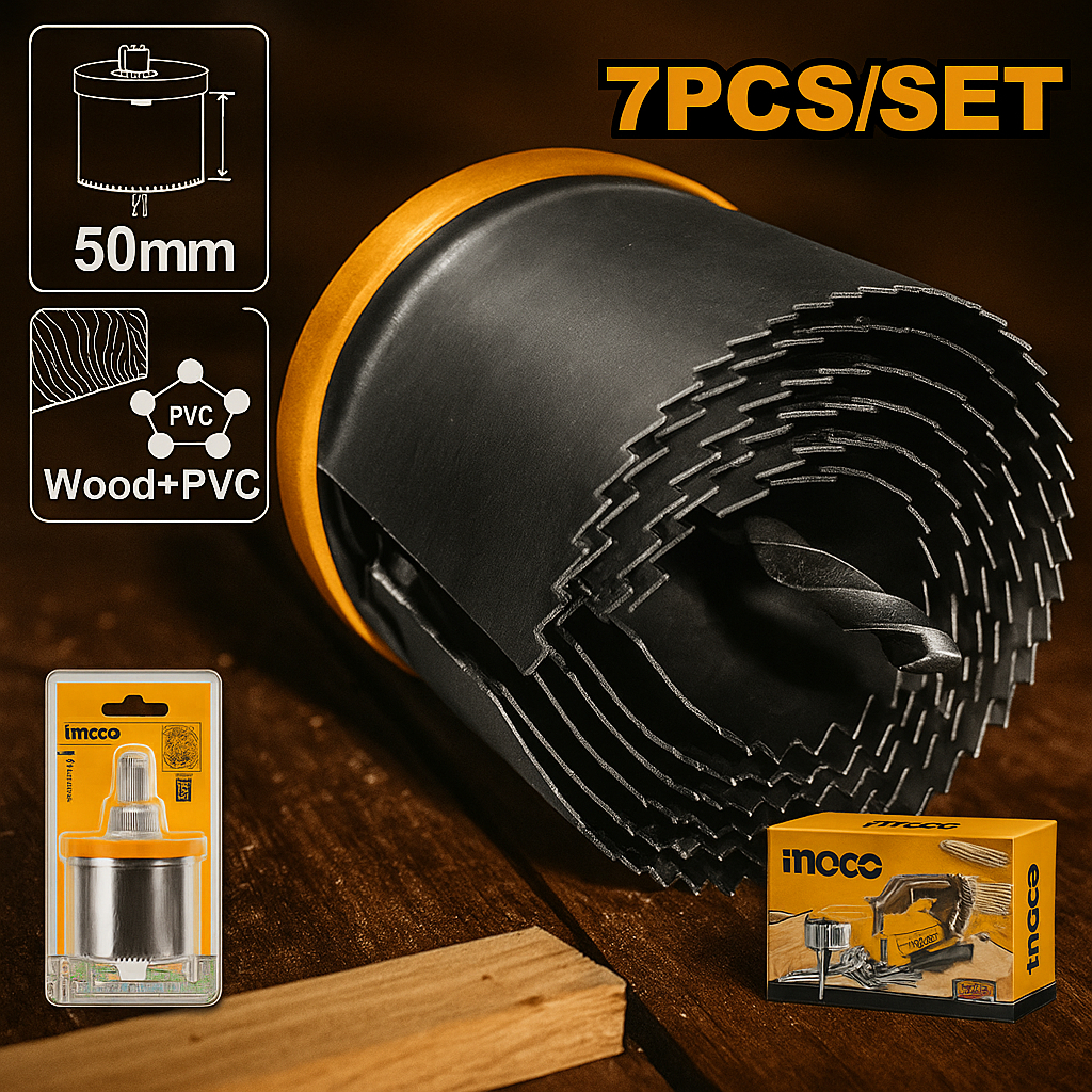 Jual INGCO Hole Saw Kayu Set Kit 7PCS AKHS702 Bor Gergaji Pintu PVC 26 ...