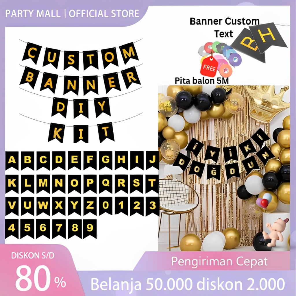 Jual Banner Huruf Segilima Hitam Putih Gold Custom Tulisan Bebas A-Z ...