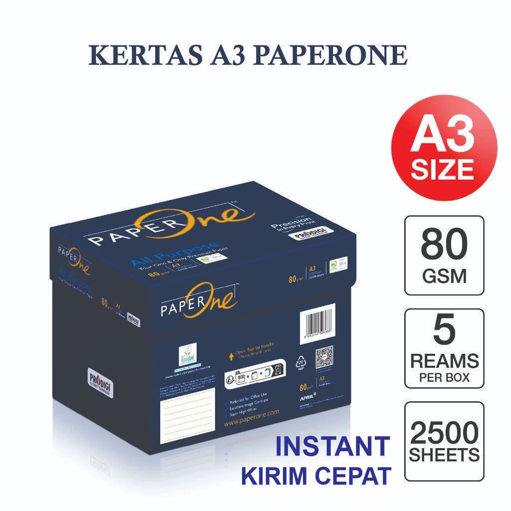 Jual PaperOne Kertas A3 80gr All Purpose 1 Box (2500 Lembar) Kertas HVS ...