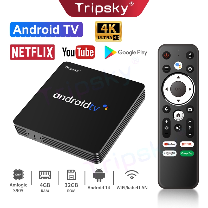 Jual Tripsky Android TV Box Ram4GB Rom 32GB Android 14.0 WiFi 4K HD ...