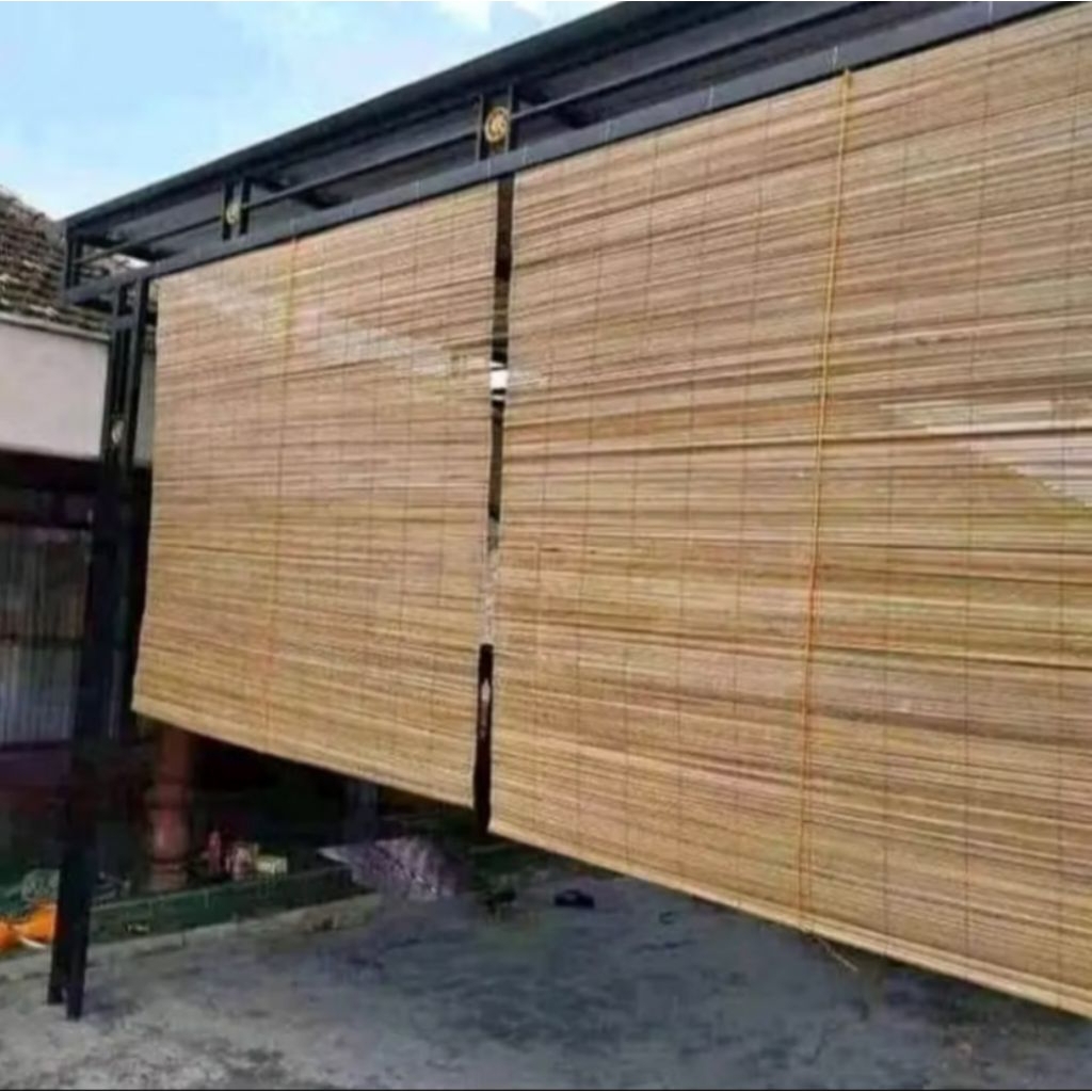 Jual tirai keray bambu sawit uk 3x3+tali ring kerekan | Shopee Indonesia