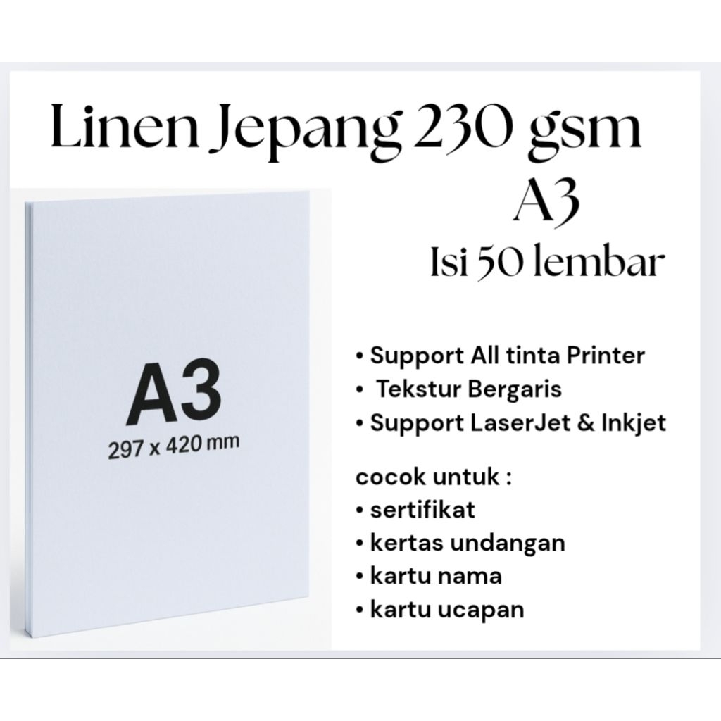 Jual Kertas Linen Jepang Premium Isi 50 lembar A3 230 gsm – Kertas Tebal Untuk Sertifikat ...