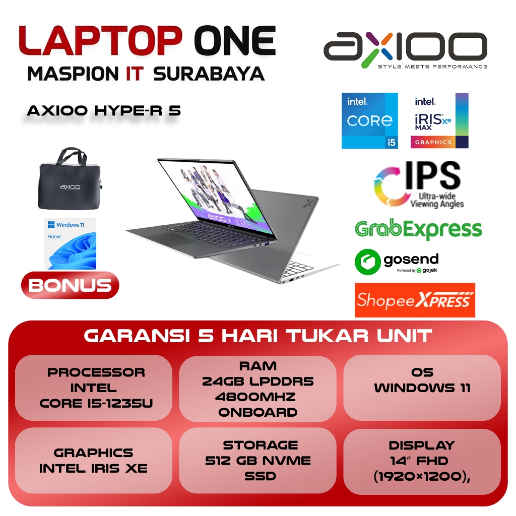 Jual AXIOO HYPE-R 5 I5 1235 24GB 512GB DOS 14.0FHD BLK (1KG) | Shopee ...