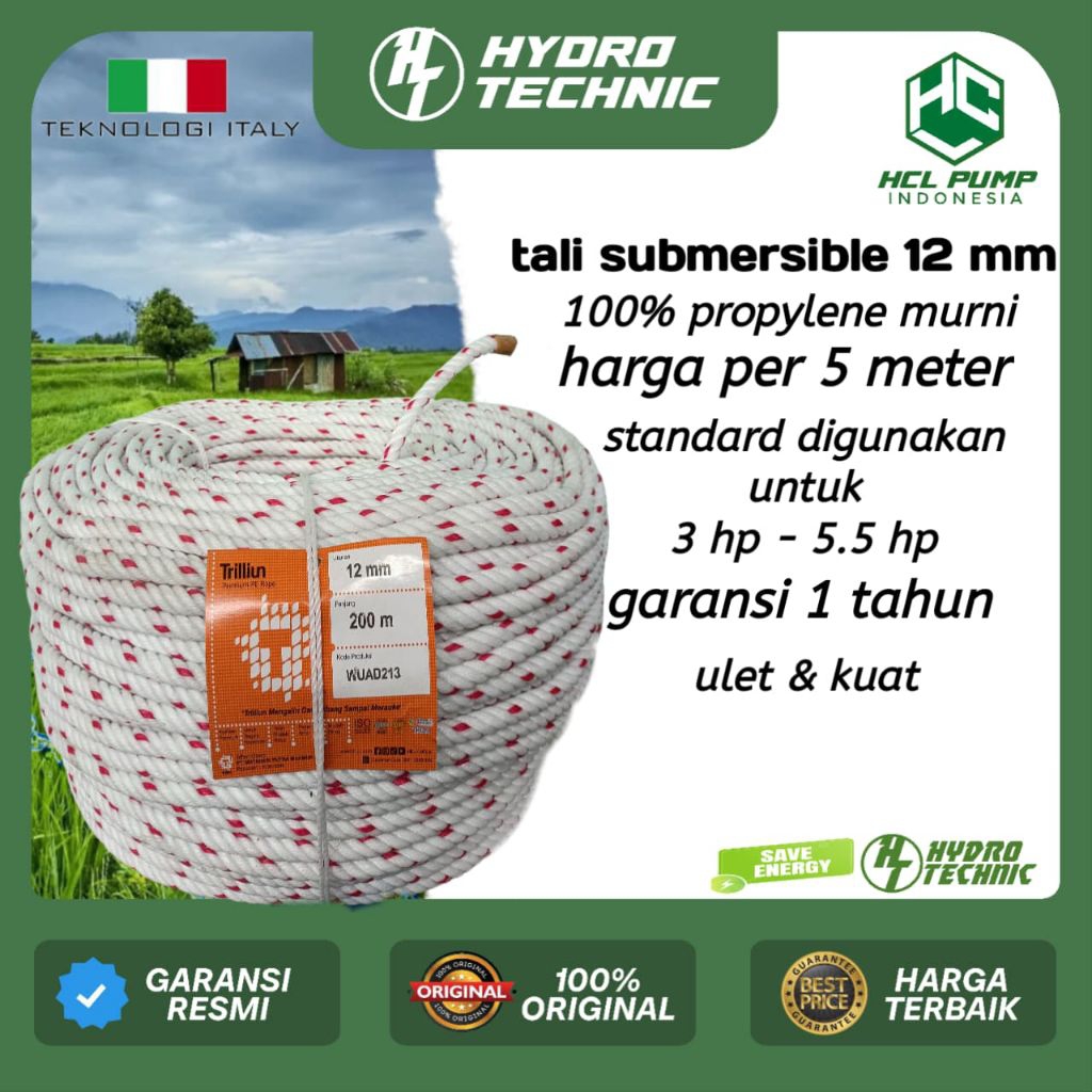 Jual tali submersible 12 mm bahan propylene murni harga per 5 meter ...