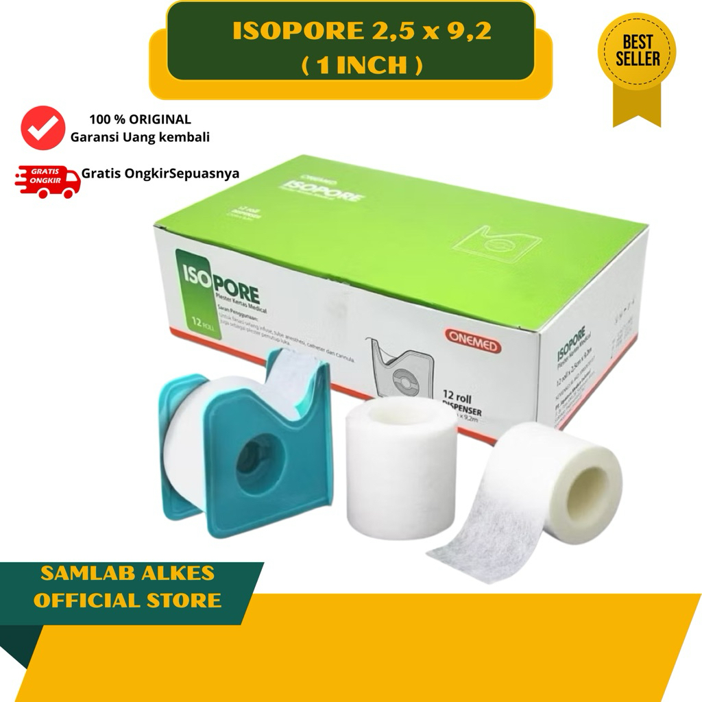 Jual Onemed Isopore 2,5cm x 9,2m + Dispenser Plester Kertas Medical ...