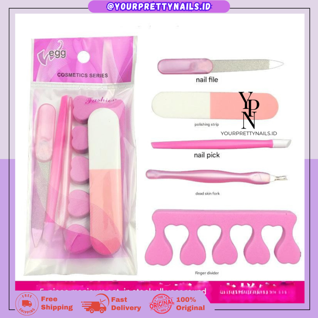 Jual MANICURE SET PINK ISI 5PCS Alat Nail Art Paket Manicure Pedicure ...