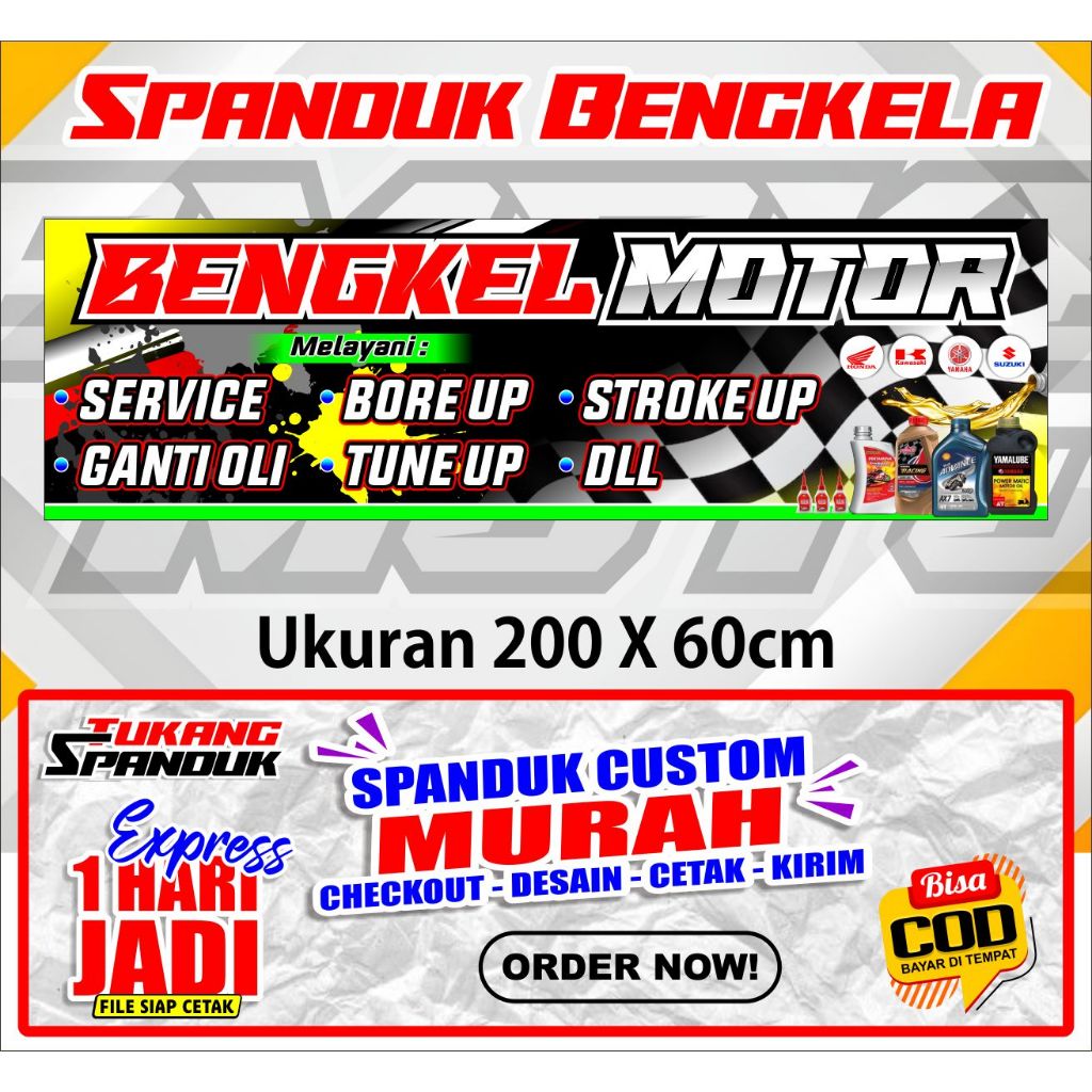 Jual Banner BENGKEL, Spanduk BENGKEL, ukuran 200x60 cm, COD / Banner ...