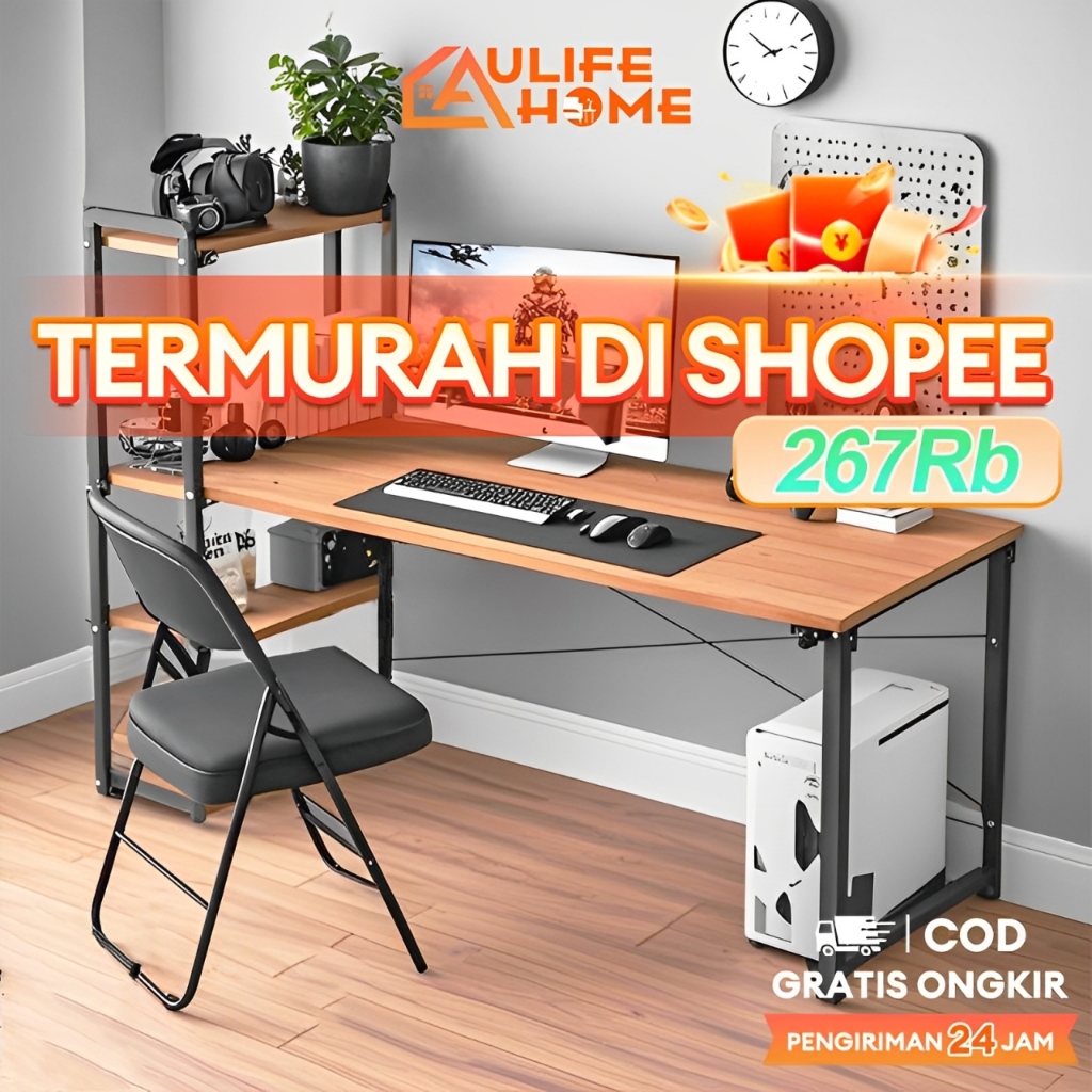 Jual Meja Komputer Dengan Rak Buku Meja Kerja Meja belajar Aesthetic ...