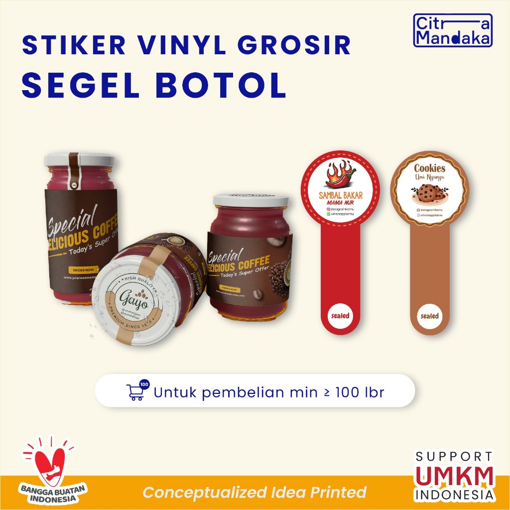 Jual Stiker Segel Botol Anti Air Waterproof Grosir A3 Sticker ...
