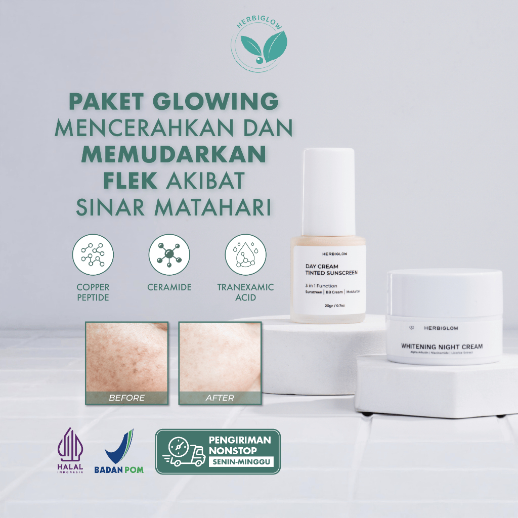 Jual Herbiglow Day Cream Tinted Sunscreen & Whitening Night Cream with ...