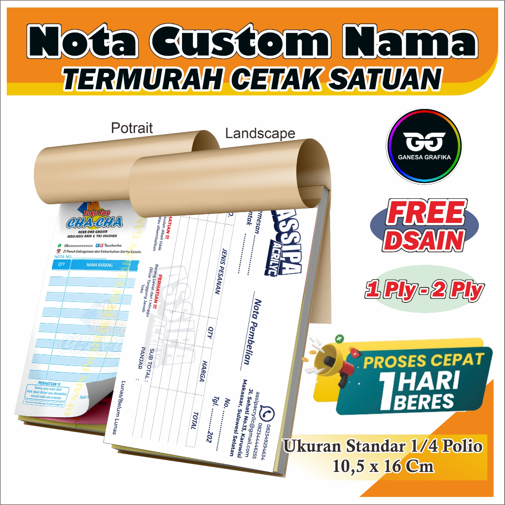 Jual nota custom 2 ply full color nota custom nama logo ukuran sedang 1 ...