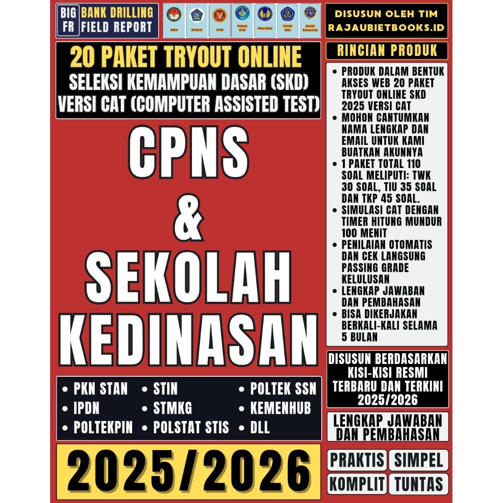 Jual LATIHAN 20 PAKET SOAL SIMULASI DAN TRYOUT SKD VERSI CAT CPNS DAN ...