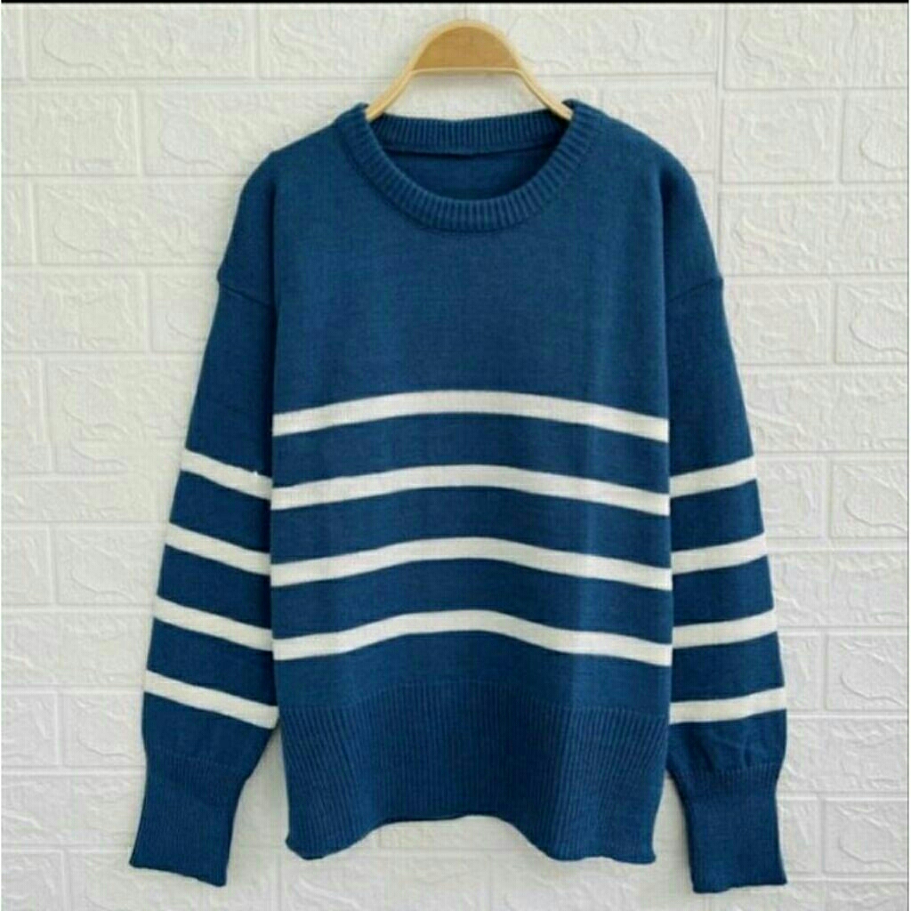 Jual sweater Maudy rajut oversize premium motif garis | Shopee Indonesia
