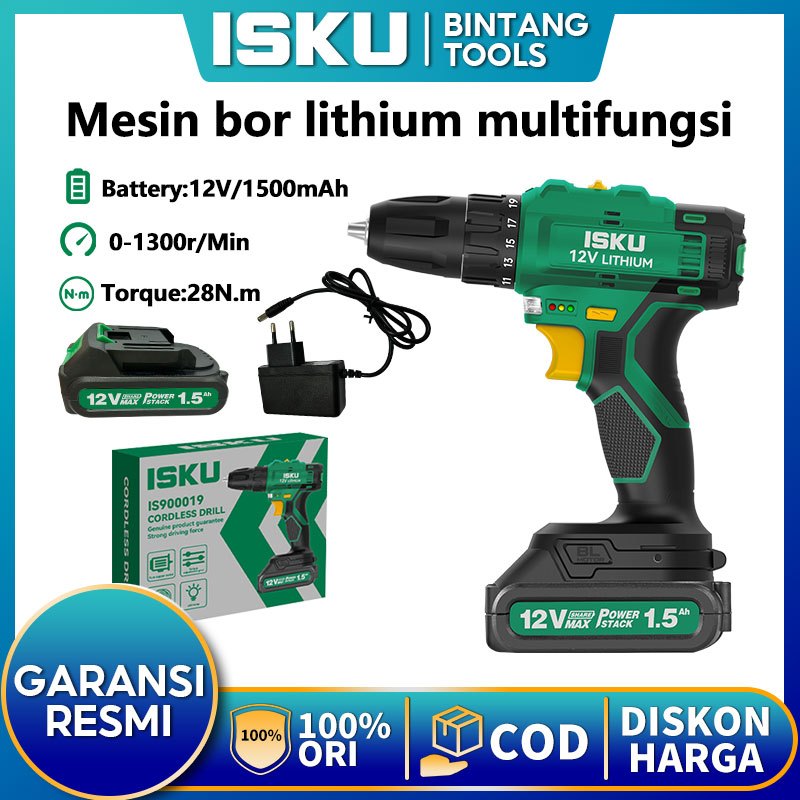 Jual ISKU Mesin Bor Baterai Bor Cordless Brushless Cordless Impact ...