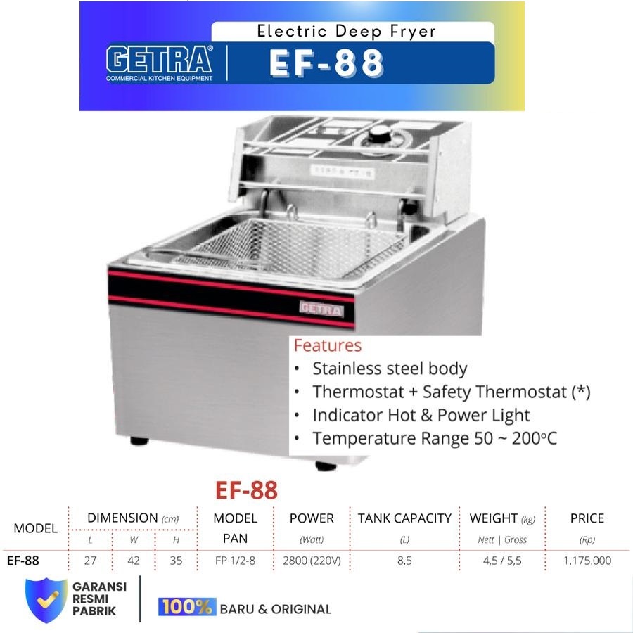 Jual GETRA EF-88 FOOD & COOKING EQUIPMENT / GETRA ELECTRIC DEEP FRYER ...