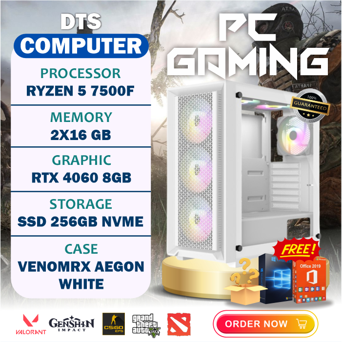 Jual PC Gaming | Ryzen 5 7500F | RTX 4060 8GB | 32GB DDR5 | 256GB NVME | Shopee Indonesia