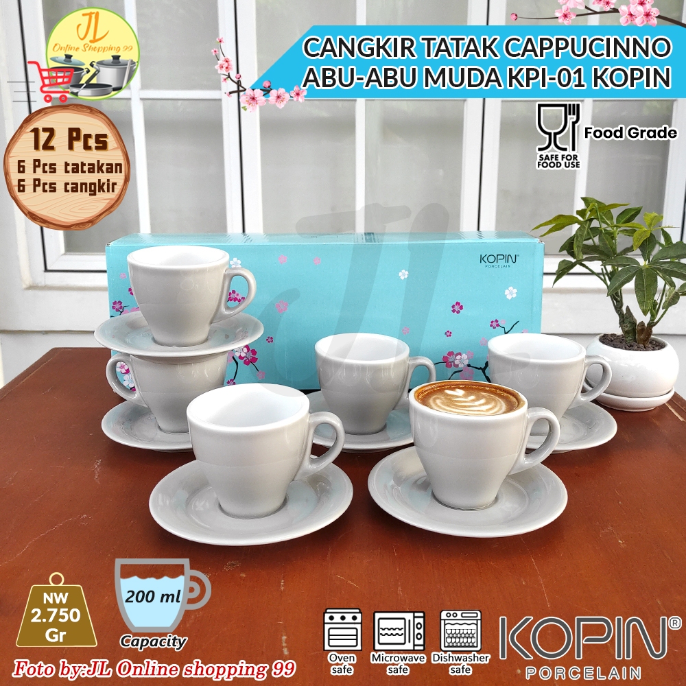 Jual KOPIN cangkir kopi set 6 pasang warna abu-abu porcelain 200ml KPI ...