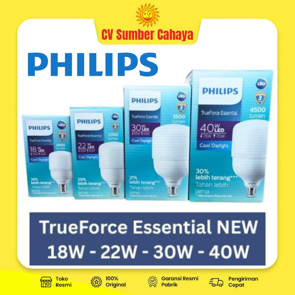 Jual Philips Lampu LED 18W 22W 30W 40W TrueForce Essential LED Putih T ...