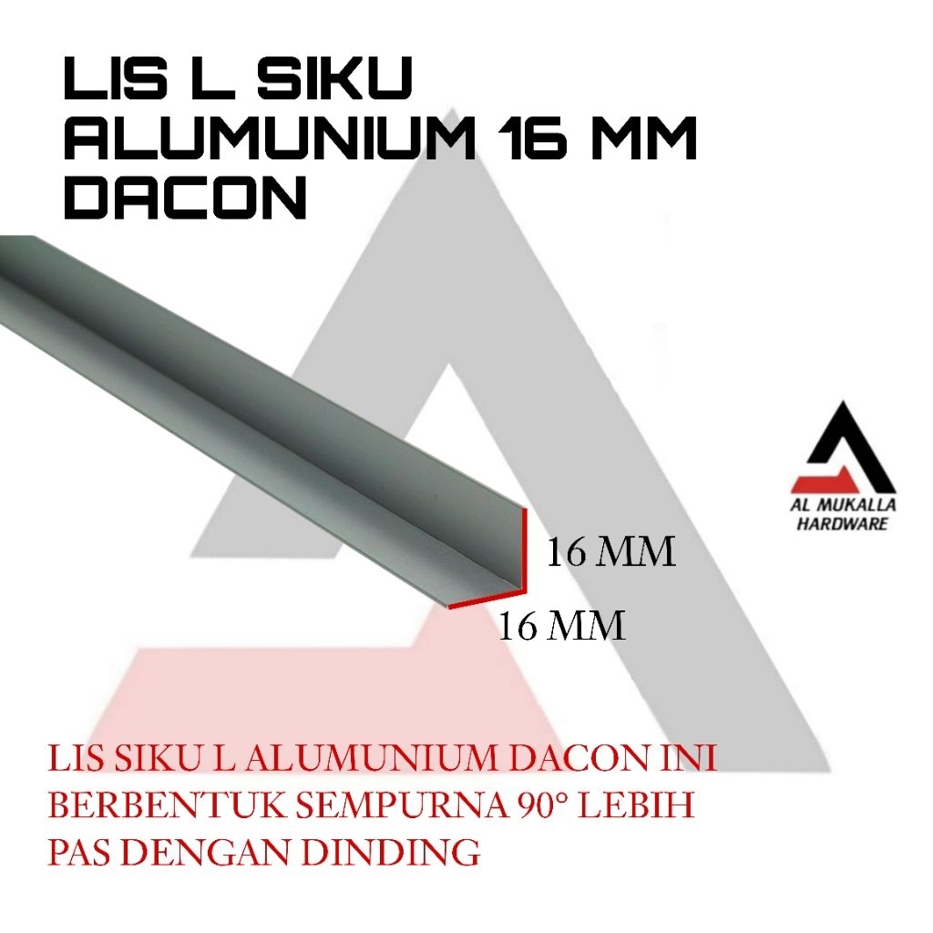 Jual [ 150 CM ] Lis Siku L Alumunium Tipis 16mm DACON | Lis Siku ...