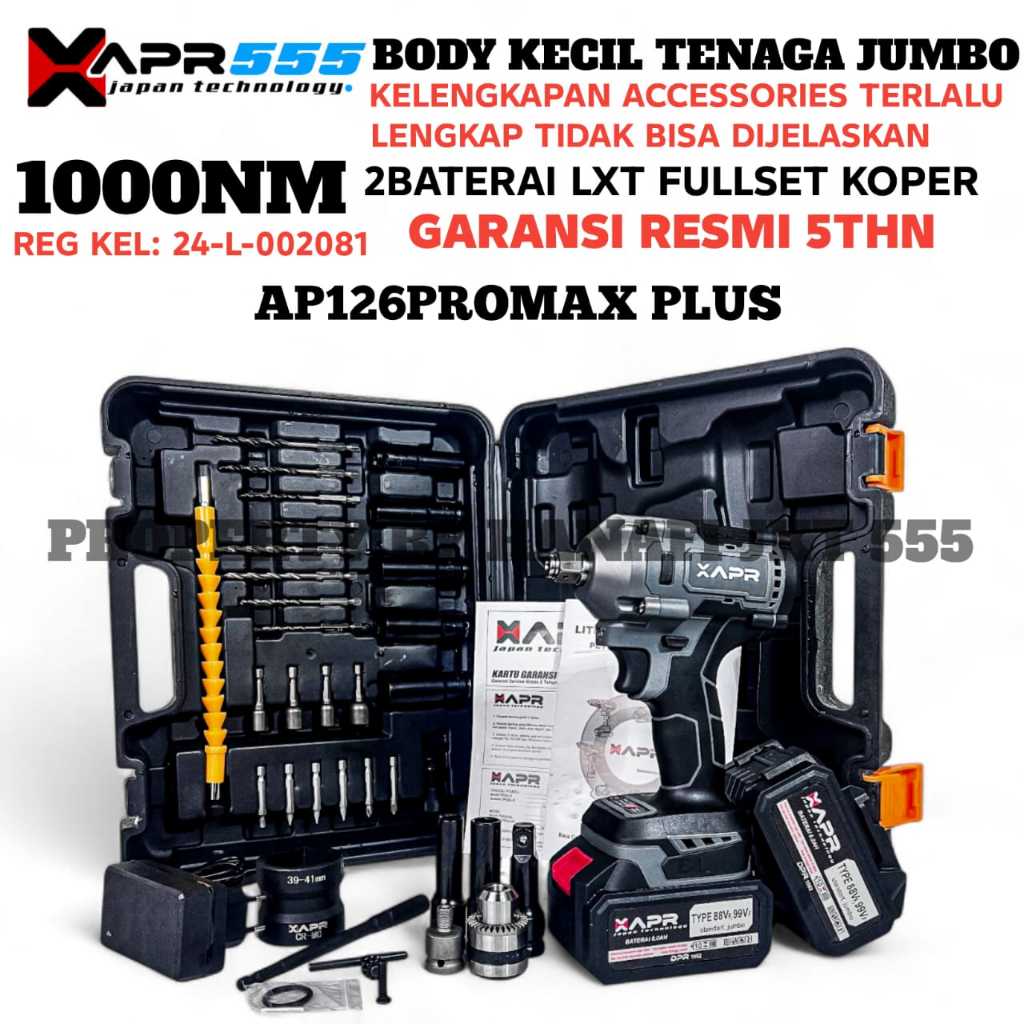 Jual Mesin Impact Wrench AP126PROMAX+ APR JAPAN QUALITY 1000NM 2BATRE ...