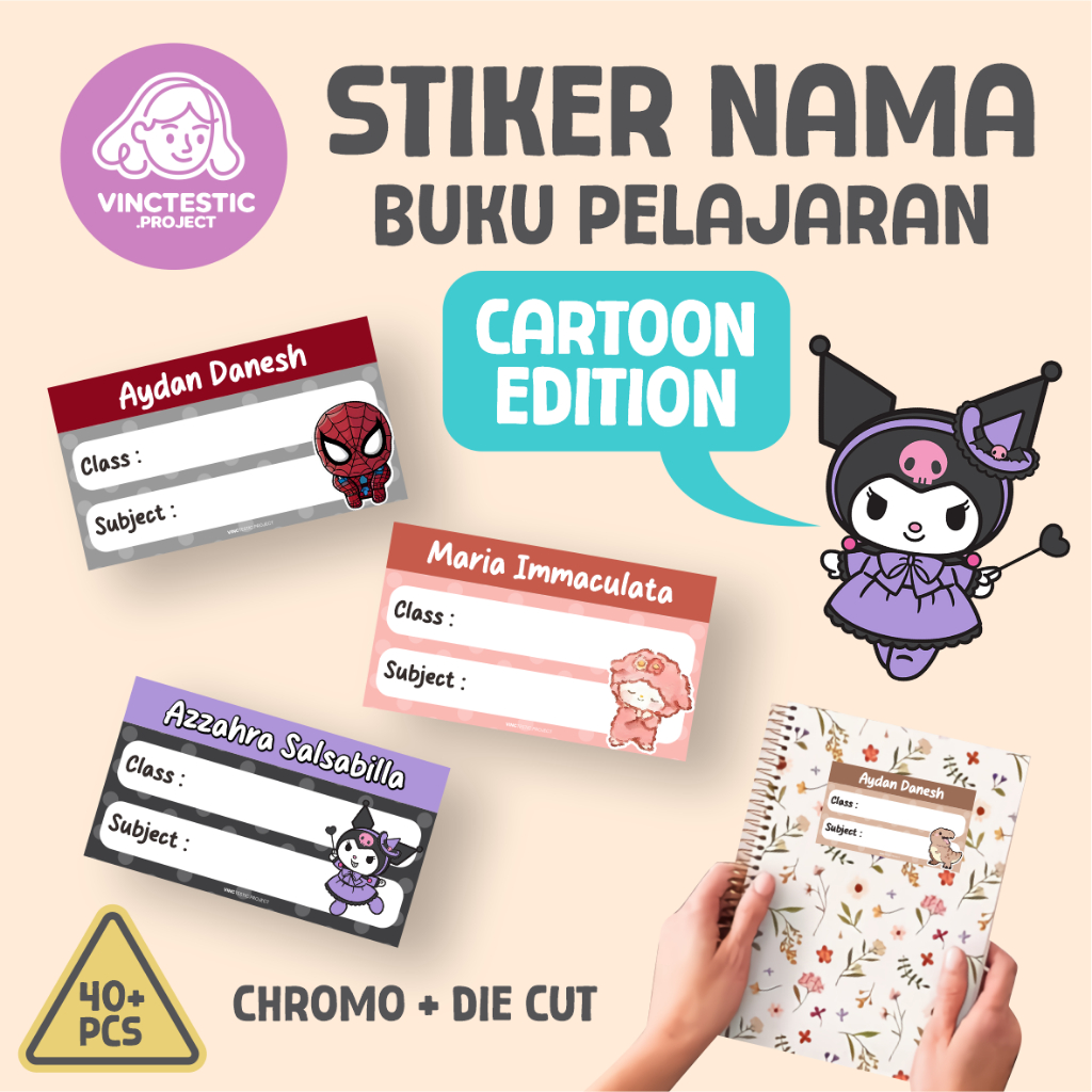 Jual Sticker Label Buku Pelajaran Custom Nama - Cartoon Edition ...