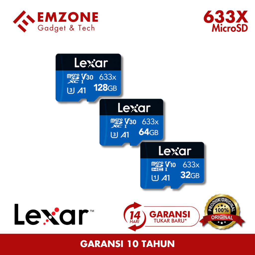 Jual Lexar microSD 633x Blue Series 32GB 64GB 128GB 256GB Kartu Memori Micro SD Kamera HP ...