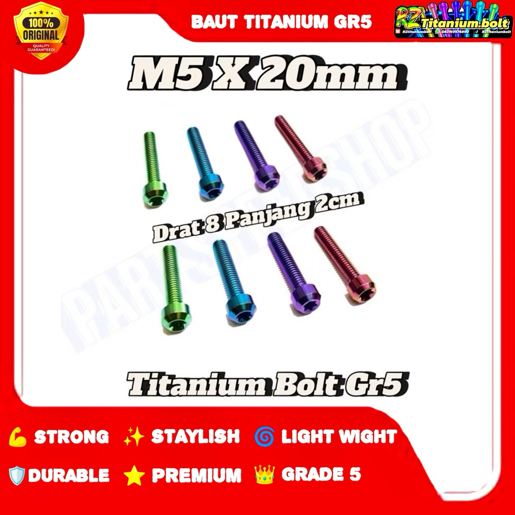 Jual BAUT TITANIUM M5 DRAT 8 M5 X 15mm 20mm 1.5cm 2cm MODEL PILLAR SMALL HEAD GR5 ORIGINAL M5x15 ...